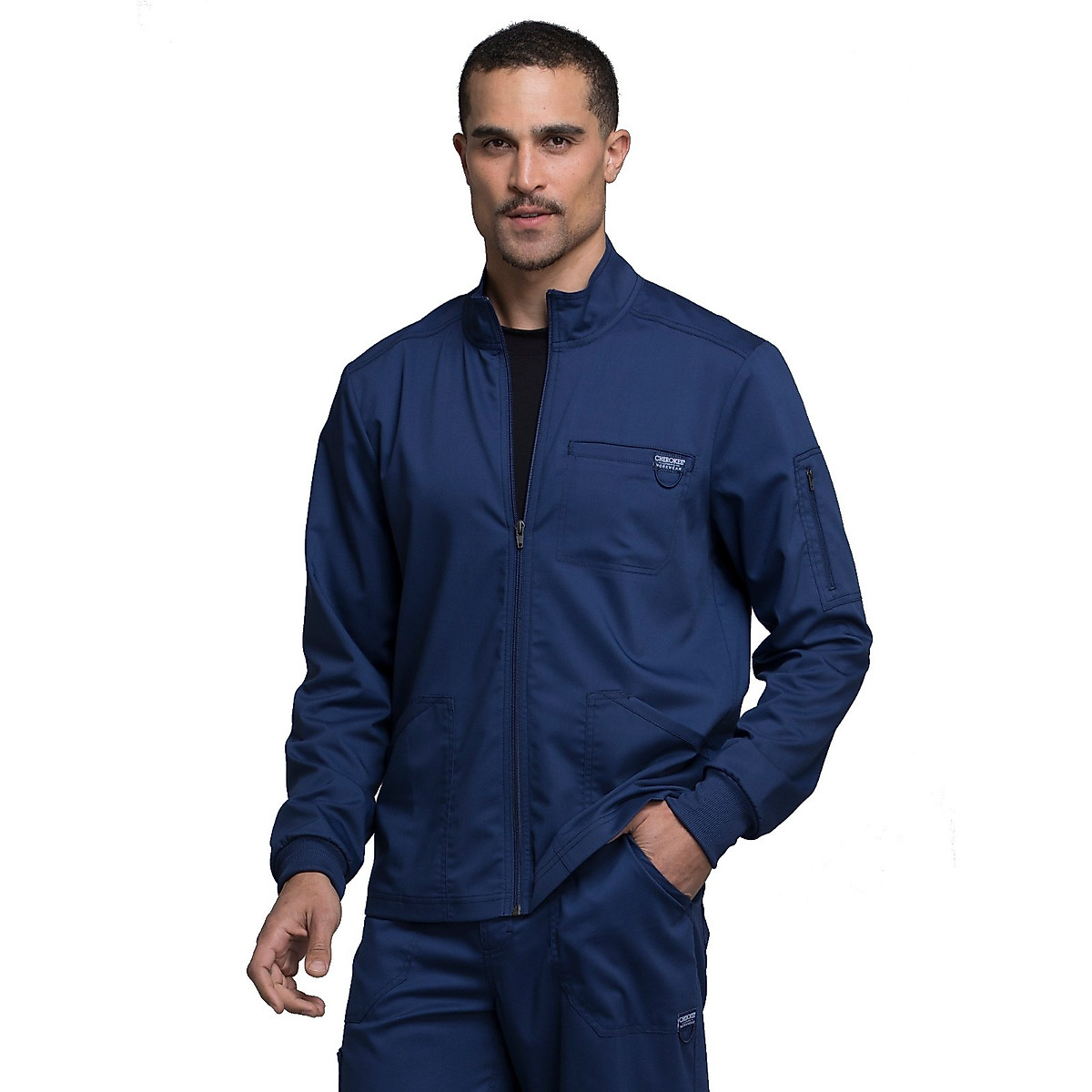 Cherokee Men Warm up Scrub Jacket with Zip Front WW320, S, Navy