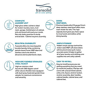 Transolid TC-2420-WC 24-in. All-in-One Laundry/Utility Sink Kit, White/Stainless Steel