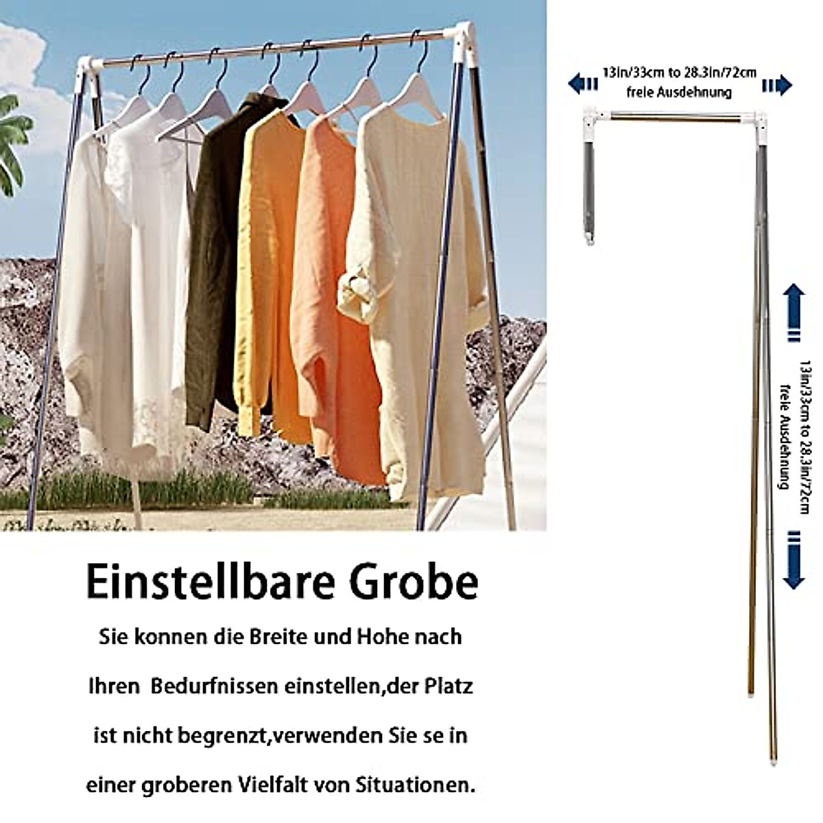 LINNNZI Portable Garment Rack, Stainless Steel Foldable Clothes Rack for Travel, Camping, Hotel Room, Laundry, Dance, Indoor, Outdoor