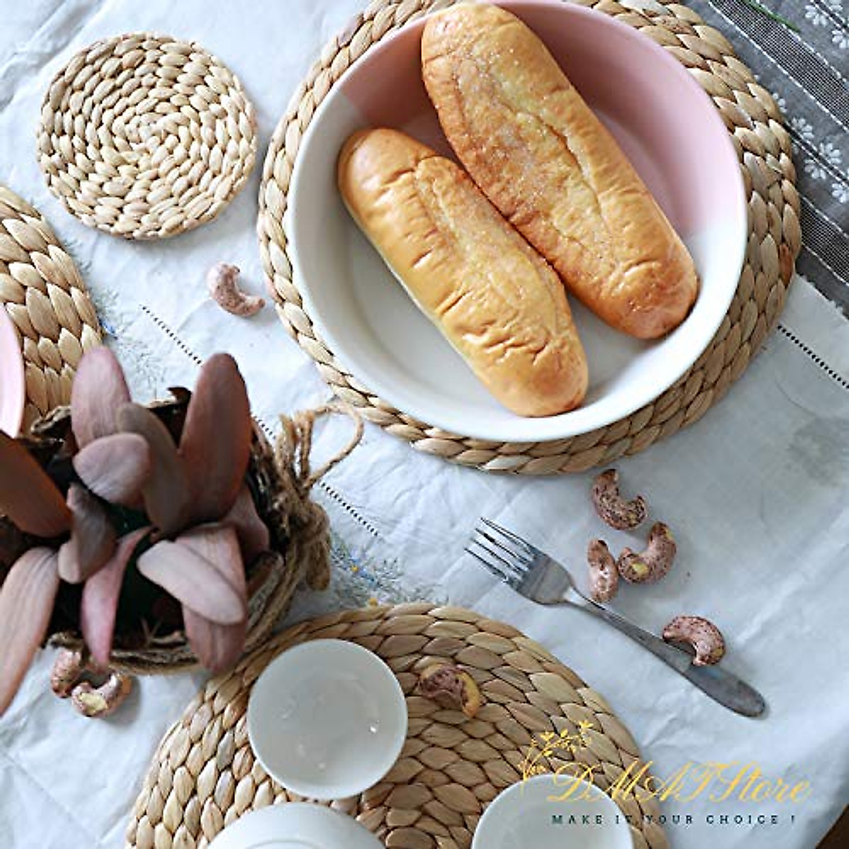 💖 Water Hyacinth Placemats - Round Woven Placemats - Trivets for Hot Dishes - Wicker Placemats - Heat Resistant Non-Slip Trivets for Table - Durable Trivets for Hot Dishes (Seagrass11.8-6pcs)