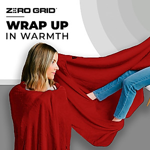 Zero Grid Premium Lightweight Wearable Super Soft Travel Blanket with Neck Snaps, Cozy Footpockets and Zipper Pouch, Compact Airplane with Luggage Strap Travel Blanket and Pillow Set
