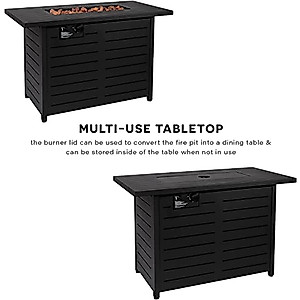 42" 60000BTU Outdoor Gas Propane Fire Pit Retangular Firepit Table withTabletop and Weather Cover, Indoor Outside Firepit Table w/ Lava Rock for Garden Courtyard Backyard Deck Poolside Party