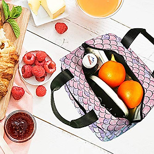 Lunch Bag, Cute Kids Reusable Cooler Lunch Tote Bag Insulated Leakproof Lunch Box Container with Front Pocket for Girls Boys School Work Picnic (Pink Meraid Scale)