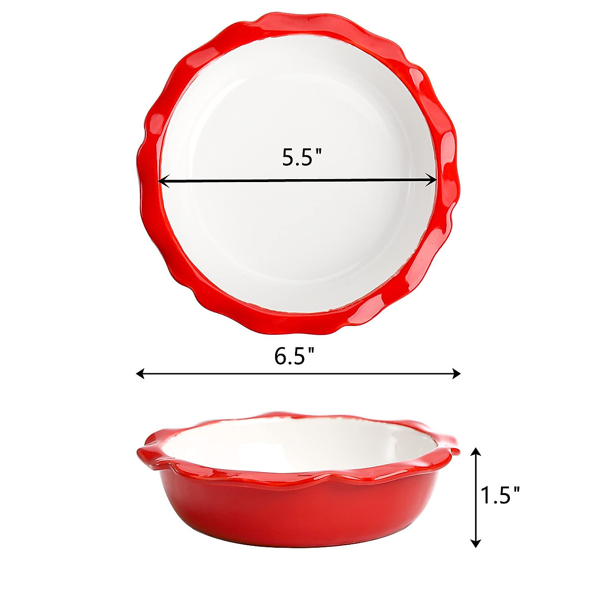 Lawei 4 Pack Ceramic Pie Pans, 6.5 inch Mini Pie Dish, 12 Oz Individual Pie Plate for Dessert Kitchen, Round Baking Dish Pan with Ruffled Edge for Dinner, Dishwasher & Microwave & Oven Safe