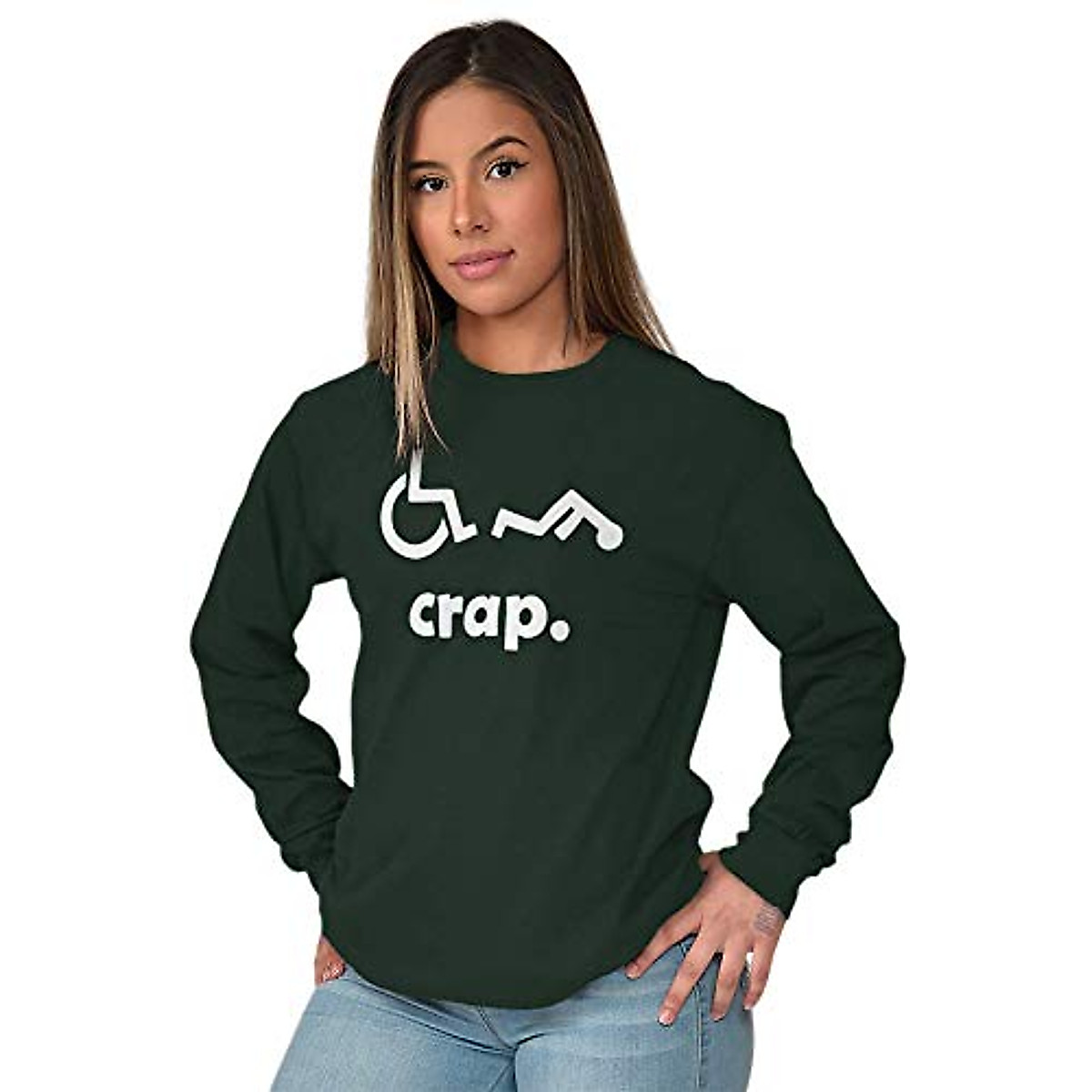 Brisco Brands Crap Handicap Wheelchair Disabled Long Sleeve Tshirt Men Women Forest Green