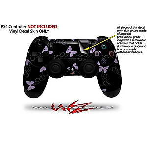 WraptorSkinz Skin Compatible with Sony PS4 Dualshock Controller PlayStation 4 Original Slim and Pro Pastel Butterflies Purple on Black (Controller NOT Included)