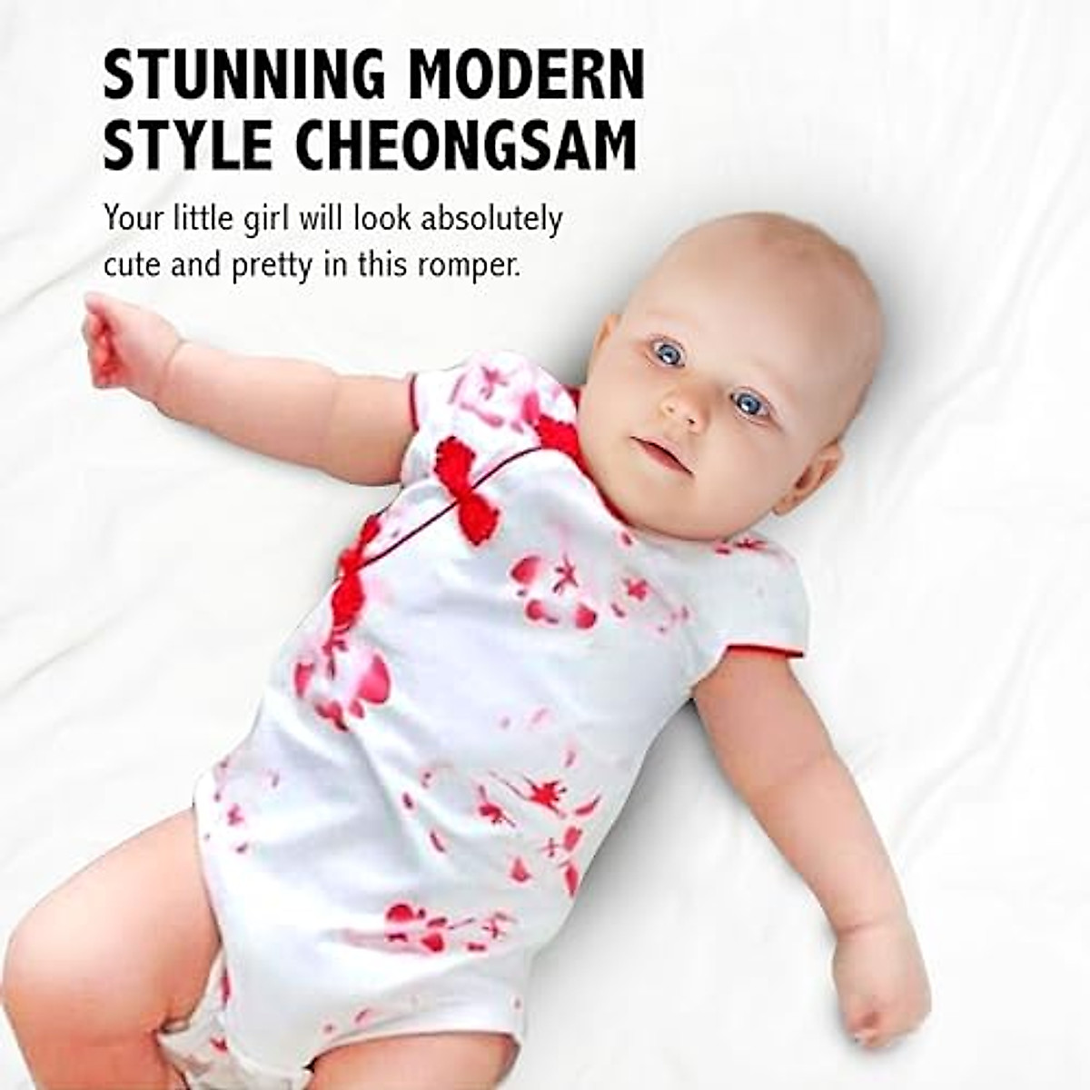 FANCYKIDS Baby Girls Newborn Infant Cheongsam Chinese New Years Outfit Romper Top Clothes Qipao Bodysuit (0 to 6 Months, Red Floral)