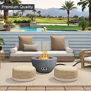 Kante 25 Inch Propane Fire Table, 50,000 BTU Large Concrete Fire Pit Table for Outdoor Garden Patio, Smokeless Gas Fire Pit with Waterproof Cover, Side Handles, Natural Concrete