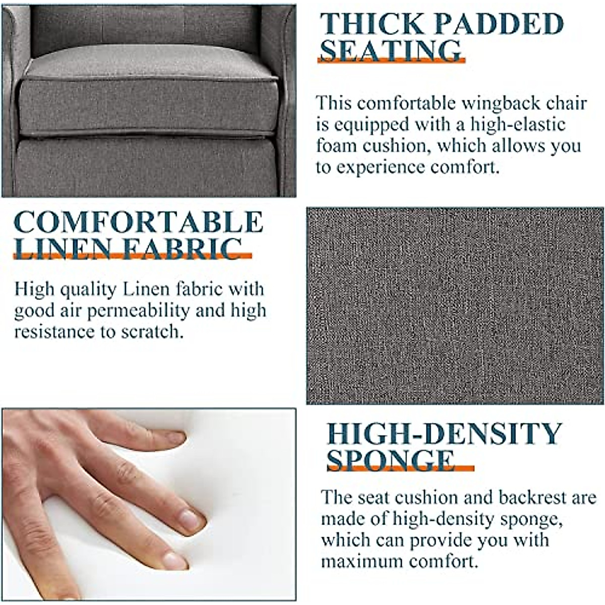 OQQOEE Wingback Recliner Chair with Massage & Heat Vibration, Fabric Push Back Accent Chairs Diamond Tufted Reclining Armchair for Living Room, Bedroom (Fabric, Light Grey)