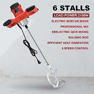 JKH-win® Concrete Mixer 2100W Electric Portable Handheld Cement Mixer, 6-Speed Adjustment Mud Mixer, Mortar Mixer for Mixing Cement, Mortar, Paint and Concrete