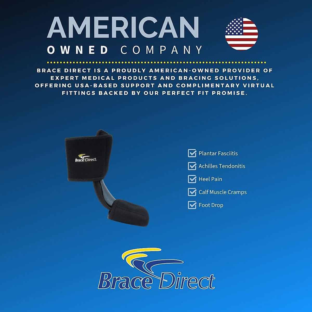 Brace Direct Dorsal Adjustable Night Sleeping Splint - for Plantar Fasciitis Relief, Arch Support, Heel Foot Pain, Tendonitis, Drop Foot