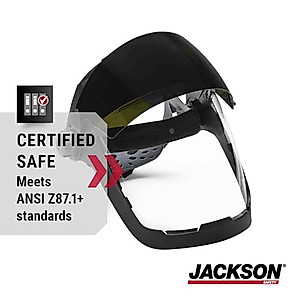 Jackson Safety QUAD500 Face Shield with Shade 5 IR Welding Visor, Ratcheting, Clear Tint, Anti-Fog Coating, Black, 14230