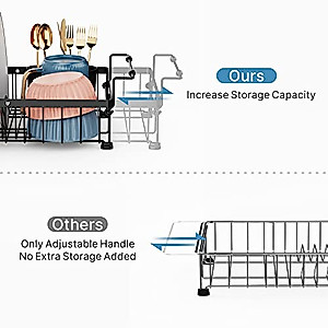 iSPECLE Sink Dish Drying Rack - 3 Sizes Adjustable Dish Rack(13.5'',15.3'',17'') - Over Sink Drying Rack, in Sink or on Counter Dish Drainer with Removable Cutlery Holder Large Capacity, Black