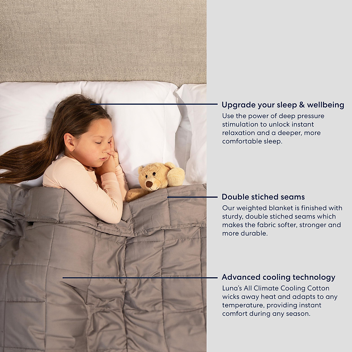 Luna Luxe Cotton Weighted Blanket Kids - Premium Soft Weighted Blanket for Kids - Travel Blanket [10lbs - Twin - 41" x 60"] [Dark Grey]