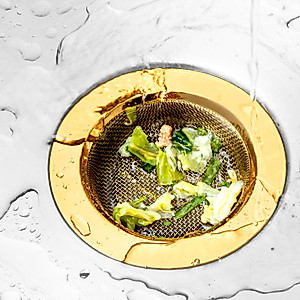 Raings 2 PCS Kitchen Sink Strainers Stainless Steel, Upgrade Anti-Clogging Mesh Sink Drain Basket, Strainers for Sink Drain Food Catcher with Large Wide Rim 4.5" Diameter (Gold)