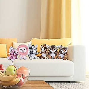 Nleio 7inch Stuffed Animals Forest Plush Toys, 6 Pieces Super Soft Jungle Animal Stuffed Toys Lion/Giraffe/Elephant/Tiger/Zebra/Leopard Safari Plush Animals for Babies Kids Toys Party Decorations