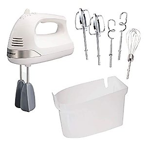 Hamilton Beach 6-Speed Electric Hand Mixer with Whisk, Dough Hooks and Easy Clean Beaters, Snap-On Storage Case, White