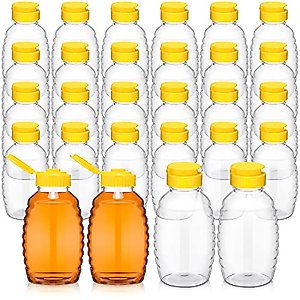 24 Pcs Clear Plastic Honey Bottles Plastic Skep Style Jar Honey Squeeze Bottle Empty Refillable Honey Dispenser with Flip Top Lids Leak Proof Honey Containers Holders for Storing and Dispensing (12oz)
