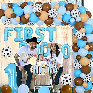 First Rodeo Birthday Party Decorations Boy Blue, Western Cowboy 1st Birthday Party Decorations - Cowboy Balloon Garland Kit with High Chair Banner, Monthly Photo Banner, My First Rodeo Cake Topper