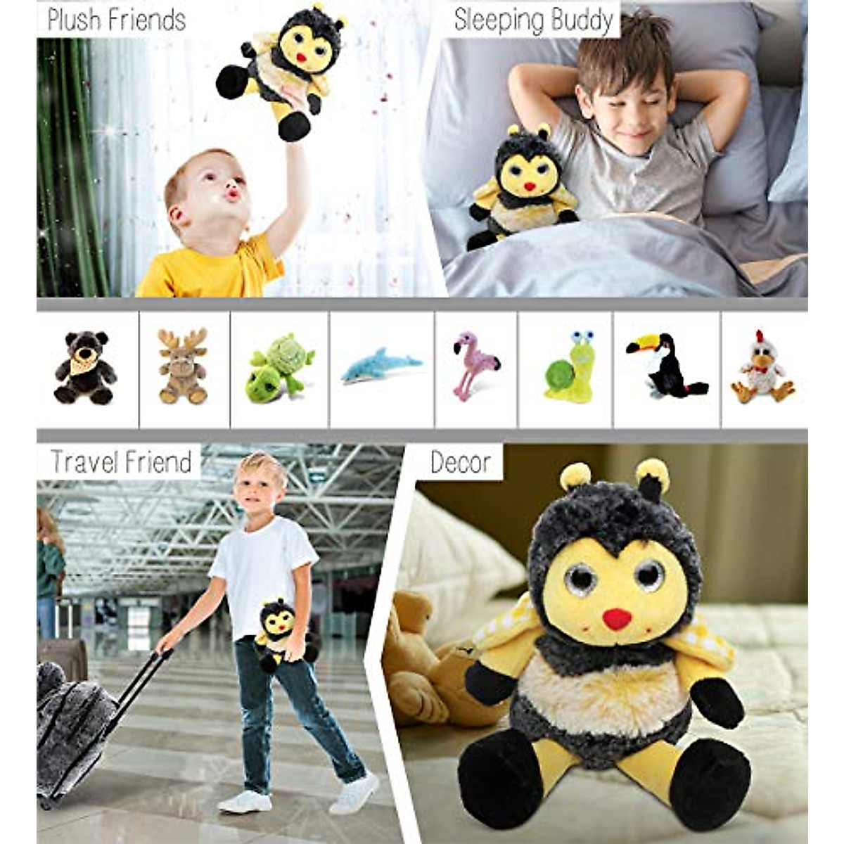 DolliBu Sitting Bee Plush - Super Soft Bee Insect Stuffed Animal, Cute Realistic Stuffed Animal Bee Plush Toy for Boys and Girls, Adorable Insect Plush Bee Gift for Baby, Kids, and Adults - 7 Inches