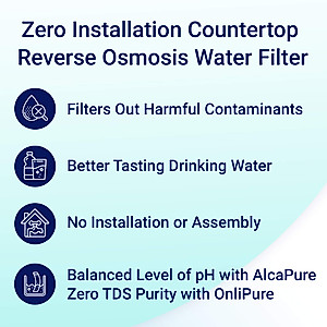 AlcaPure Reverse Osmosis Countertop Water Filter by RKIN with Patented High Capacity 4 Stage Technology: Purified Alkaline Water with Superior Taste. No Installation or Assembly Required. Space Black