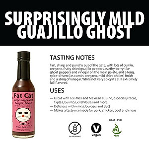 Surprisingly Mild Guajillo Ghost Tex-Mex Hot Sauce and Marinade by Fat Cat Gourmet - Savory Smoky Flavor - Mild Heat - For Tacos, Burritos, Fajitas - Gluten Free, Vegan & Keto Friendly - 3 Bottles
