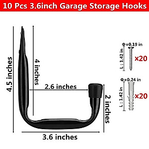 Yisunnan Garage Storage Hooks, Heavy Duty J Utility Hangers (Black, Pack of 10)