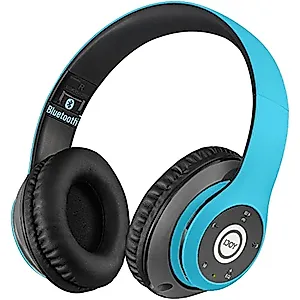 iJoy Bluetooth Headphones Over Ear, Wireless and Wired Foldable Headset Built-in Microphone, FM, Micro SD Card Slot - (Blue) Adults Kids Boys