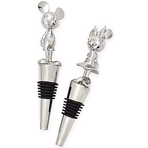 Disney Parks Exclusive - Mickey and Minnie Silver Stainless Steel Wine Bottle Stoppers Set