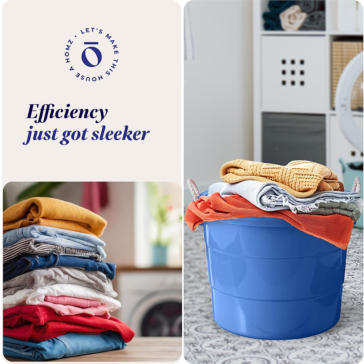 HOMZ 17-Gallon Plastic Multipurpose Utility Storage Bucket Tub with Strong Rope Handles for Indoor and Outdoor Use, Blue (4 Pack)