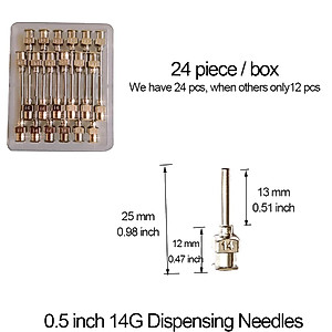 24 Pack - Dispensing Needles with Luer Lock 14 Ga x 0.5 Inch Length, All Metal 304 Stainless Steel, Blunt Tip for Refilling E-Liquid, Inks and Syringes