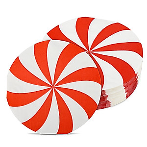 100Pcs Christmas Paper Napkins Peppermint Candy Disposable Napkins Round Lollipop Xmas Candy Party Tableware Decor Red White Cocktail Napkins for Winter Holiday Dinner Party Supplies
