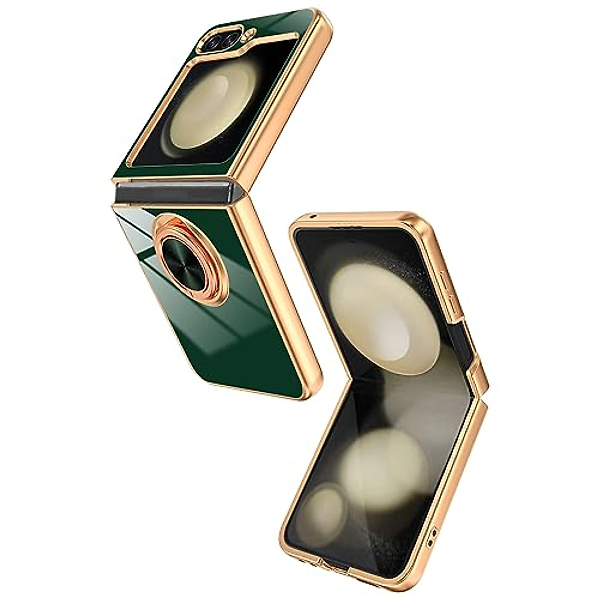 Dinick Compatible for Samsung Galaxy Z Flip 5 Case with Ring Holder Kickstand [with Magnetic] Soft TPU Shockproof Electroplated Protective Phone Case for Galaxy Z Flip 5 Green