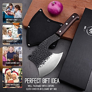 ROCOCO Meat Bone Cleaver Knife for Meat Cutting Handmade Heavy Duty Butcher Axes Hand Forged Full Tang Chopper for Kitchen Outdoor BBQ Mother Father Gifts Idea Men Black