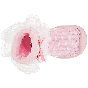Nuby Snekz Comfortable Rubber Sole Sock Shoes for First Steps- Pink Polka Dots/Small 7-14 Months