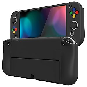 PlayVital ZealProtect Soft Protective Case for Nintendo Switch OLED, Flexible Protector Joycon Grip Cover for Nintendo Switch OLED with Thumb Grip Caps & ABXY Direction Button Caps - Black