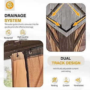 YOLENY 12' x 16' Hardtop Gazebo with Galvanized Steel Double Roof, Pergolas Aluminum Frame, Netting and Curtains Included, Metal Outdoor Gazebos for Garden, Patios, Lawns, Parties