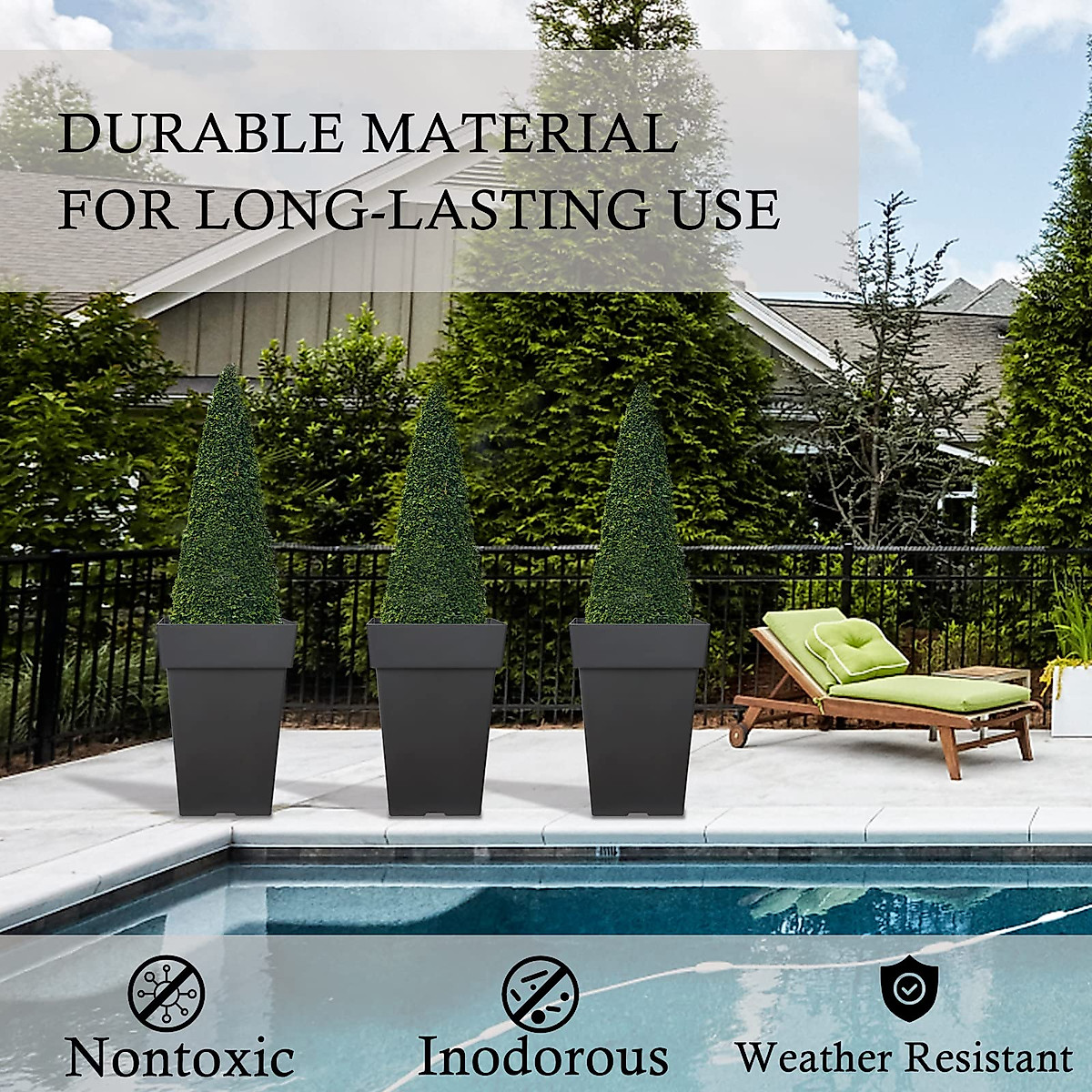 kubvici Tall Planters for Outdoor Plants, 20 Inch Movable Drainage Large Indoor Planters, Set of 2 Plastic Planters for Front Porch Door Garden Balcony Deck, Dark Gray 20"