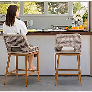 US Furnishing Indoor & Outdoor Weatherproof Bar Stools, Bar Stool 25' Counter Height Indoor & Outdoor Waterproof Hand-Crafted Stool, Gray.brown, (7890-cc)