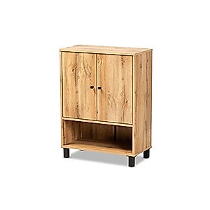 Baxton Studio Shoe Cabinet with Oak and Black ATSC1613-Wotan Oak-Shoe Cabinet