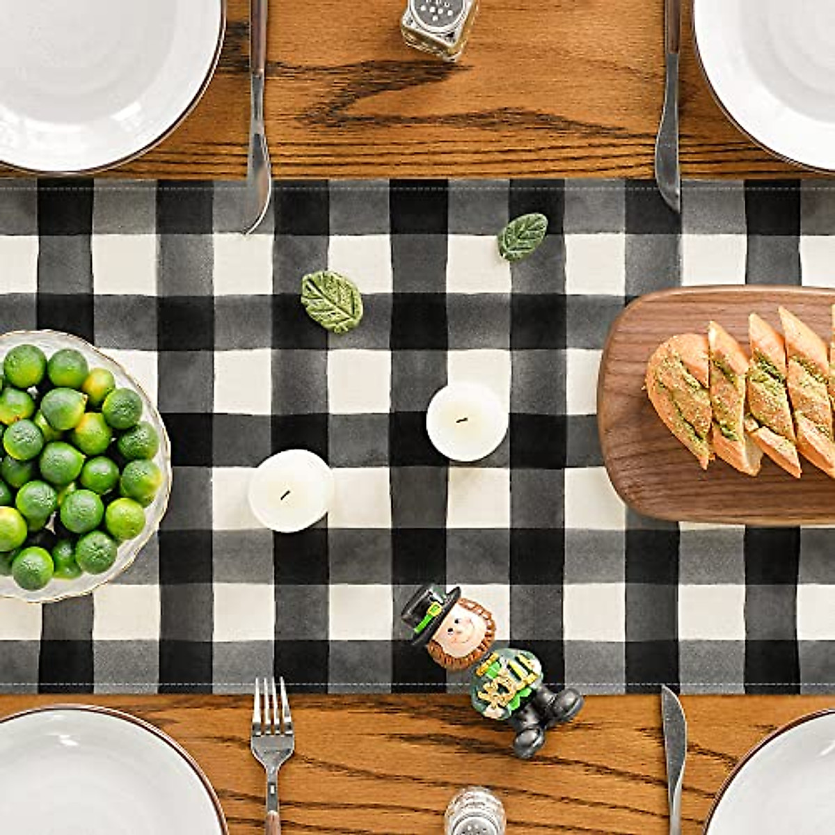 Artoid Mode Buffalo Plaid Truck Shamrock Lucky St. Patrick's Day Table Runner, Spring Holiday Kitchen Dining Table Decoration for Home Party Decor 13 x 72 Inch