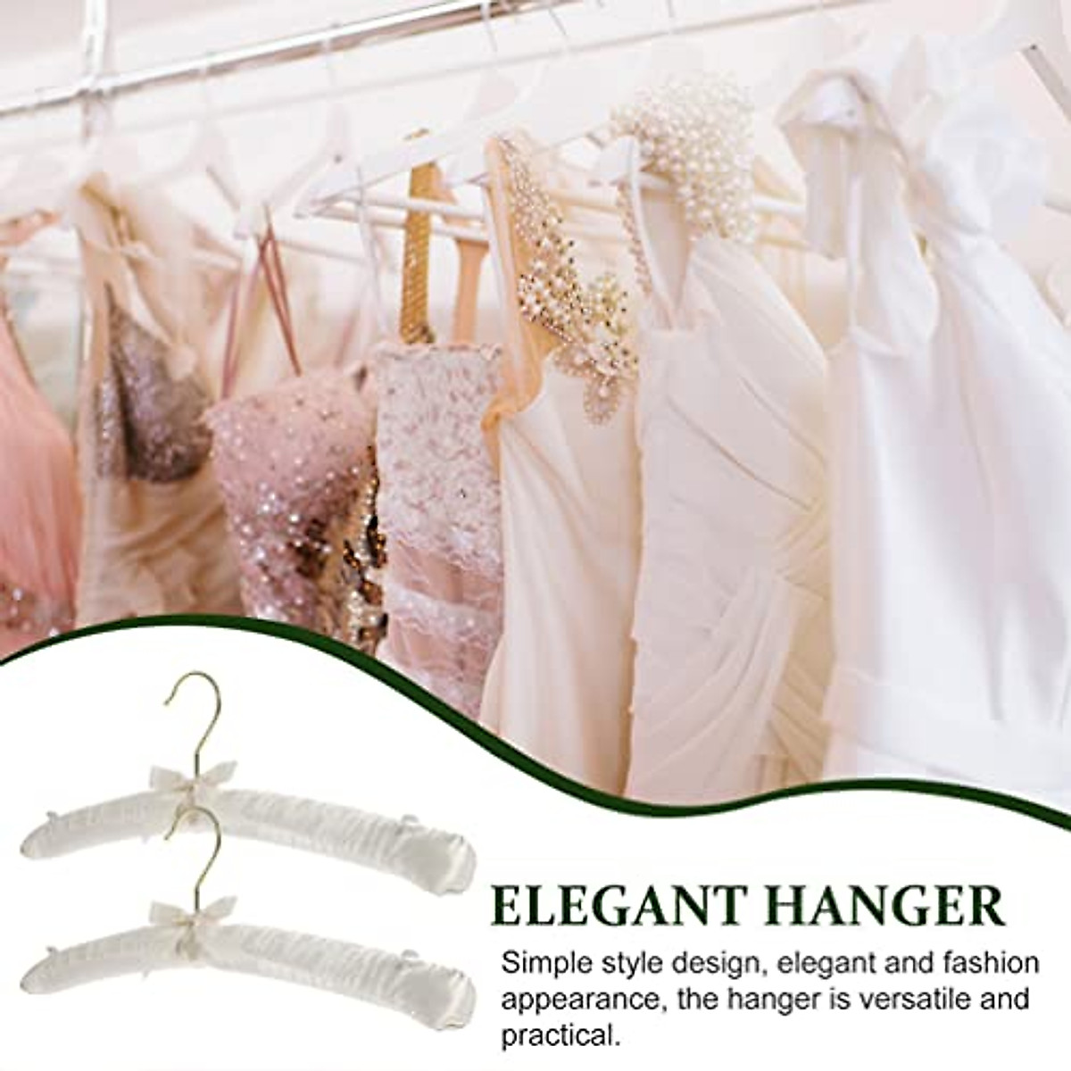 VOSAREA 3pcs Satin Padded Hangers Covered Coat Hangers Wedding Bridal Bride Hanger with Non-Slip Buttons for Strappy Dresses White