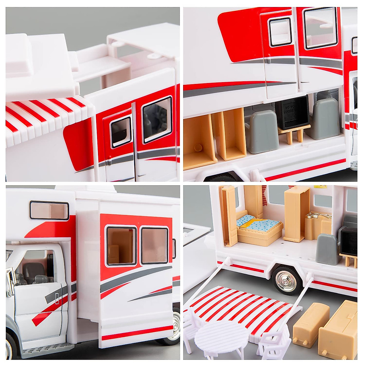 BDTCTK 1:28 Scale DIY Luxury Motorhome DIE-CAST Car Model, Zinc Alloy Die-Cast Pull Back Vehicles Kid Toys for Boy Girl Gift (Red)