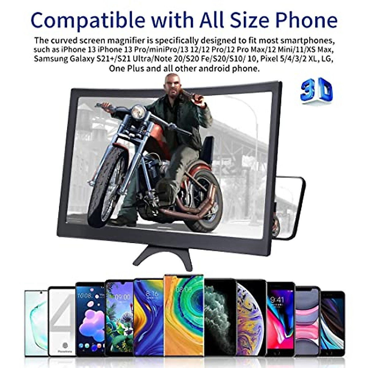 14 Inch Curved Screen Enlarger Amplifier 3D HD Cell Phone Holder Magnifying for Movies Videos and Gaming Compatible with All Smartphones