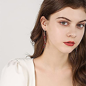 ANDPAI Unique Chic Long Tassel Chain Red Purple Rose Flower Dangle Drop Stud Earrings with White Sparkly Crystal for Women Statement Jewelry Gifts (Red)