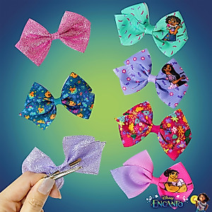 Disney Encanto Bow Bundle 7 Pcs 4 Inch Bundle - Hair Bows for Girls - Different Encanto Image on Each Clip - Alligator Clip - Ages 3+ Hair Accessories Bows for Girls