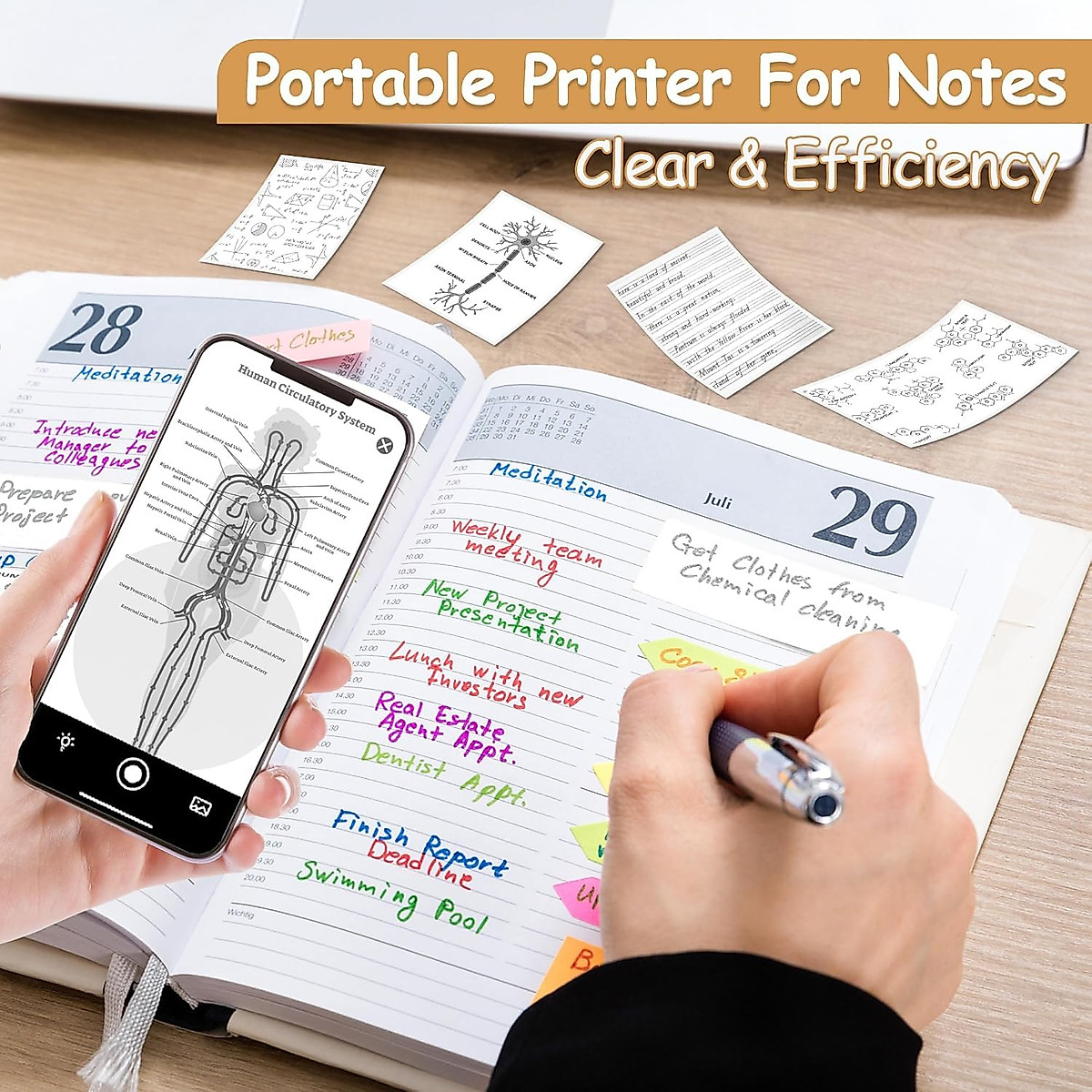 ADBAOBO Sticker Printer, Portable Bluetooth Photo Printer, Pocket Thermal Printer for Study Notes, Scrapbook Supplies, Journals, Receipts, Compatible with Phone & Tablet, 1 Roll Paper, Blue