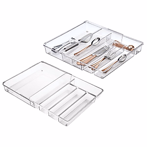 mDesign Adjustable, Expandable Plastic Kitchen Cabinet Drawer Storage Organizer Tray - for Storing Organizing Cutlery, Spoons, Cooking Utensils, Gadgets - 2 Pack - Clear