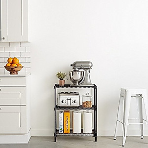 Duitrc Wire Shelving Unit Adjustable Steel Wire Rack Chrome, Heavy Duty Storage Shelving Unit On,Floor Standing Storage Rack Metal Organizer Wire Rack,for Garage Kitchen (Black, 3 - Tier)