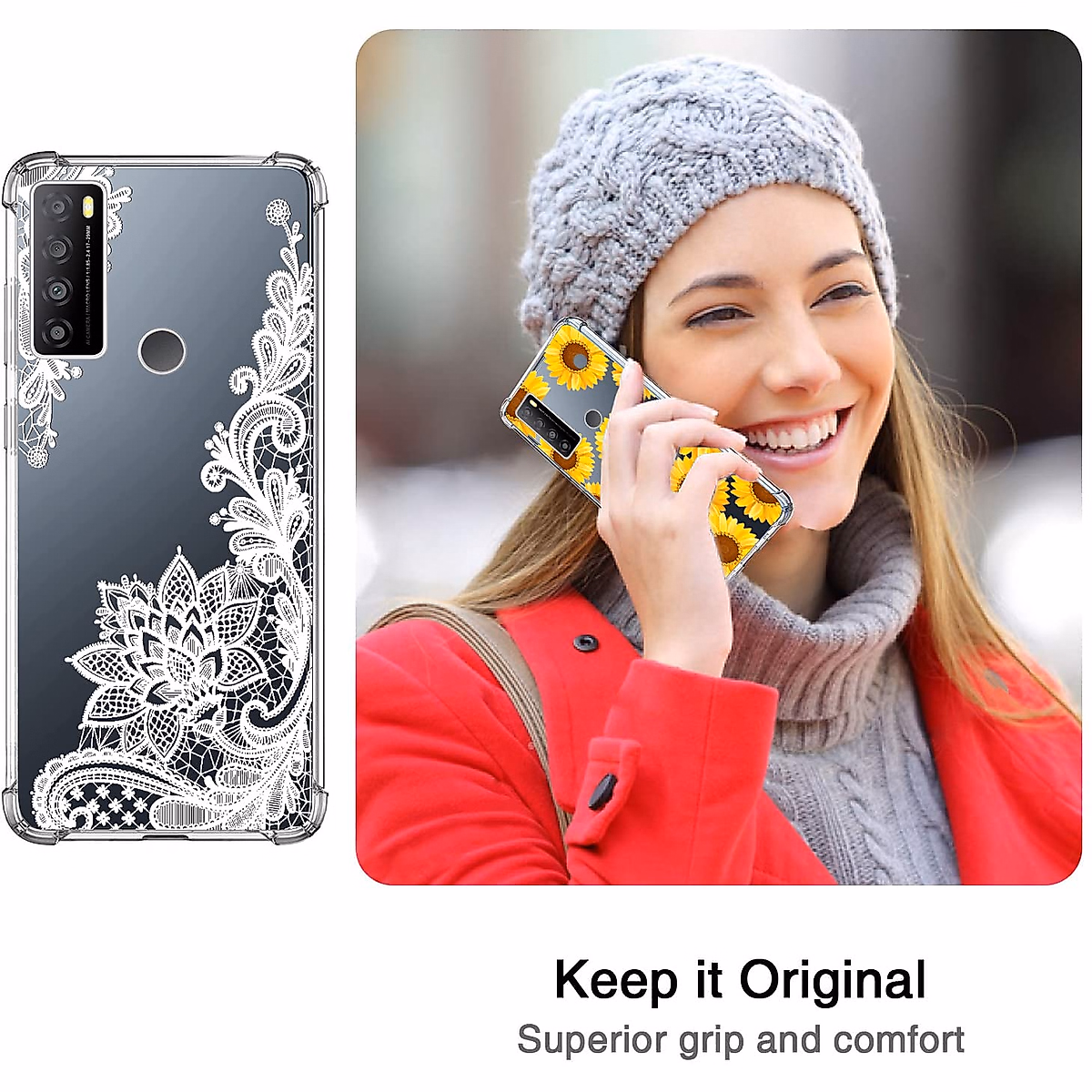 HAIJ (3 Pack) for TCL 30 XL Case, Shock-Absorption Anti-Scratch Crystal Clear Soft TPU Bumper Protective Phone Case Cover for TCL 30 XL (T701DL), White Flower, Purple Flower, Sun Flower